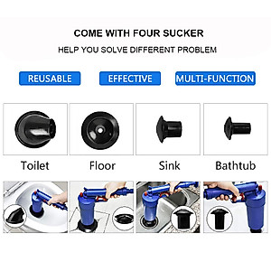 Thinvik Power Toilet Plunger Set Drain Clog Remover Tool Drain Snake Tub Drain Cleaner Opener Air Drain Blaster Gun Bellows Plunger for Sink Bath Toilets Bathroom Shower Kitchen Clogged Pipe Bathtub
