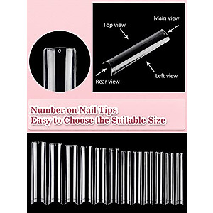 504Pcs XXL No C Curve Nail Tips for Acrylic Nails Professional Set, Straight Tapered Square Clear Nail Tips Half Cover Long Fake Nails, Ballerina Shaped French Nails for Nail Salon and DIY Nail Art