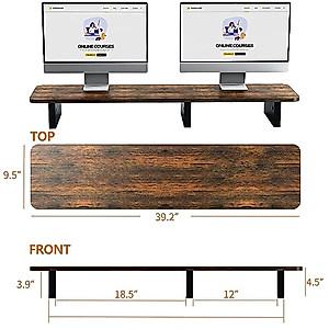 ErgoFocus Large Wood Monitor Stand, 39-inch Long Dual Monitor Riser with Storage Space