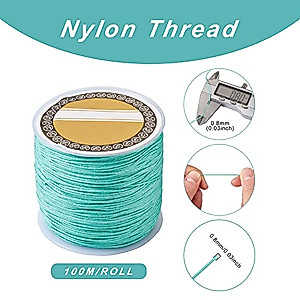 Cheriswelry 100M 0.8mm Nylon Beading Cord Aquamarine Chinese Knotting Rattail Macrame Thread String Roll for Jewelry Making Kumihimo Wrapping Supplies DIY Crafts