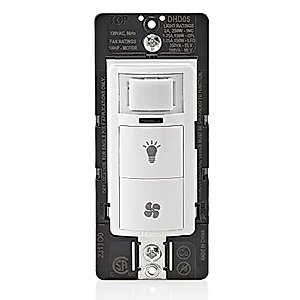 Leviton DHD05-1LW Dual Combination Humidity Sensor with Separate Light Switch, automate bathroom exhaust fan, air circulation, moisture control, ¼ HP, Single Pole/Single Pole, White