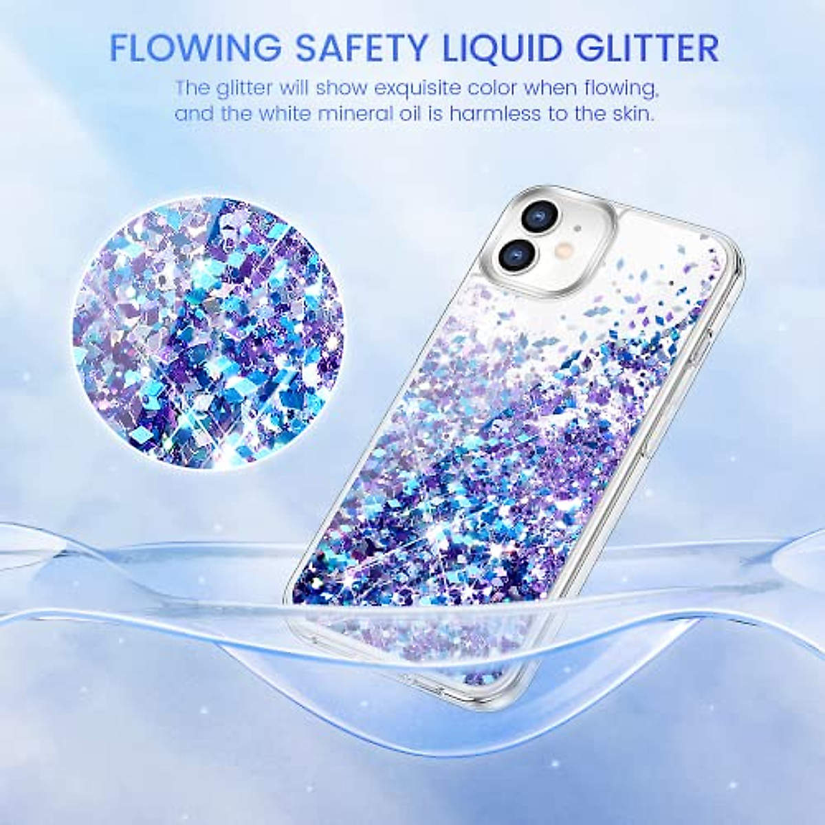 Caka Case for iPhone 12 Glitter Case, iPhone 12 Pro Glitter Case Girly Girls Women Bling Liquid Sparkle Fashion Flowing Quicksand Case for iPhone 12 12 Pro (6.1 inches) (Blue Purple)