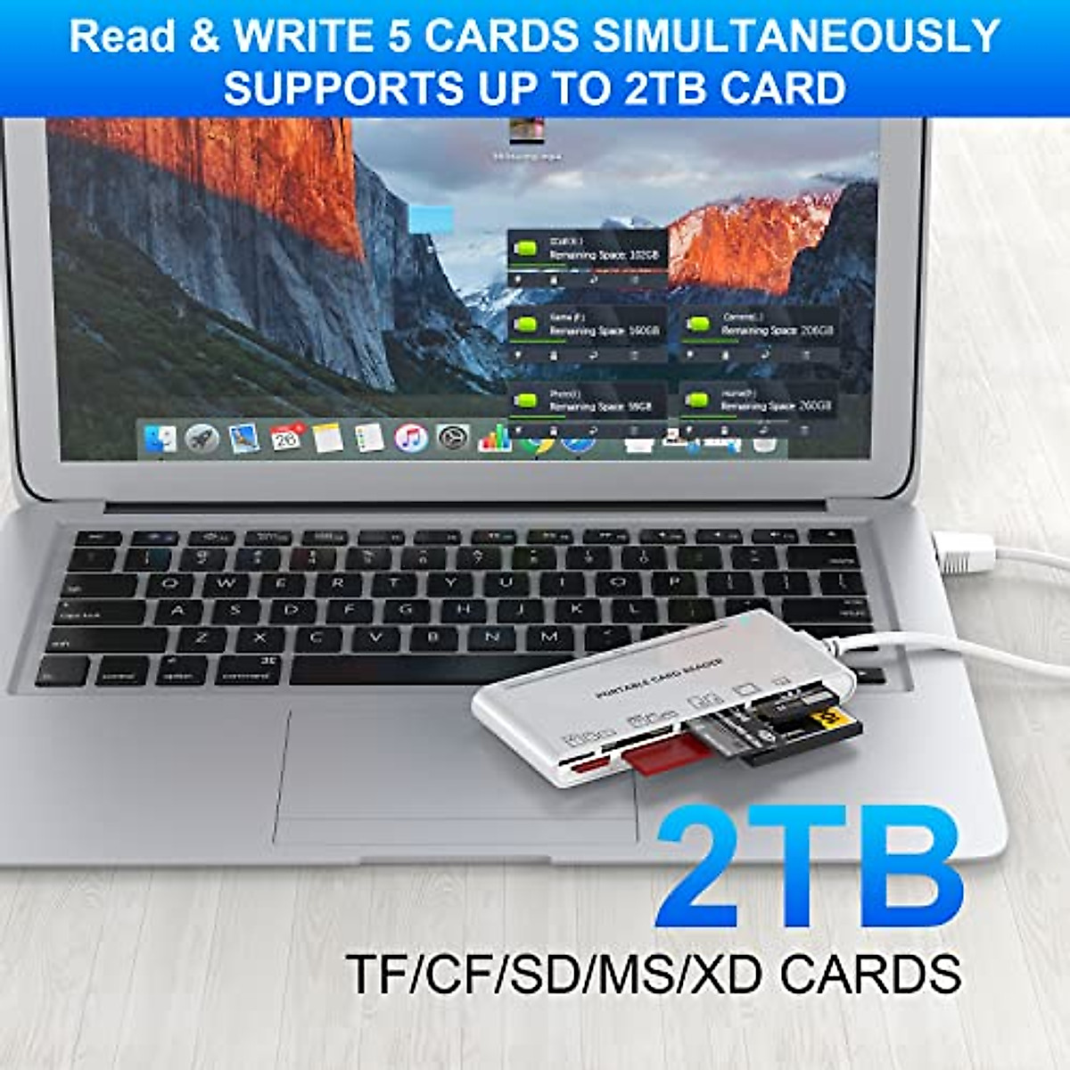 Rocketek SD Card Reader USB C White 7 in 1 Card Reader 5Gbps Read Write Simultaneously for SD SDXC SDHC CFI TF XD Micro SD Micro SDXC Micro SDHC MS MMC UHS-I Card for Windows Mac Linux