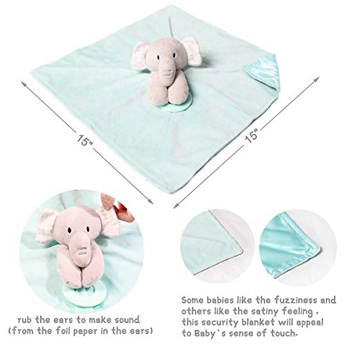 FINOHOPE Baby Blanket Plush Fleece with Security Blanket Snuggler Stuffed Animal Loveys for Boys and Girls, Blue Elephant