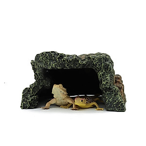 JIHAQUA Reptile Rock Hide Cave, Aquarium Habitat Decor Rock Tortoise Hideout for Lizards, Turtles, Reptiles, Amphibians, Fish