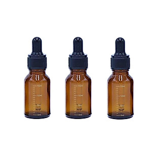 QUUPY 3PCS Portable Amber Glass Graduated Scale Dropping Bottle Vials With Black Rubber Cap And Glass Dropper Pipette For Cosmetic Perfumes Essential Oils Liquids Storage