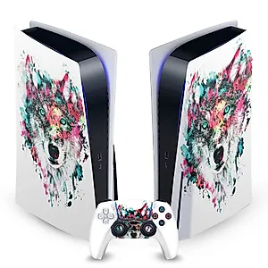 Head Case Designs Officially Licensed Riza Peker Wolf Art Mix Vinyl Faceplate Sticker Gaming Skin Case Cover Compatible with Sony Playstation 5 PS5 Disc Edition Console & DualSense Controller