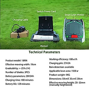 Automatic Robotic Lawn Mower, App Control, with Virtual Boundaries, Ultra-Quiet, Route Plan, Automatic Charging, for Small to Medium Yards