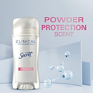 Secret Clinical Strength Antiperspirant Deodorant for Women, 3X Stress Protection, 72hr Sweat & Odor Protection, PH Balancing Minerals, Invisible Solid, Powder Protection Scent, 2.6 oz