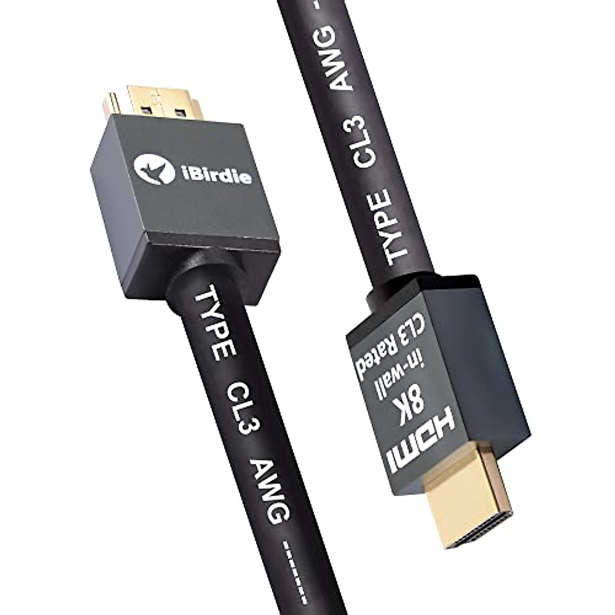 iBirdie 8K HDMI 2.1 Cable 15 Feet CL3 in Wall Rated 8K60Hz 4K120Hz eARC ARC HDCP 2.3 2.2 Ultra High Speed Compatible with Dolby Vision Roku Sony LG Samsung PS5 PS4 Xbox Series X RTX 3080 3090