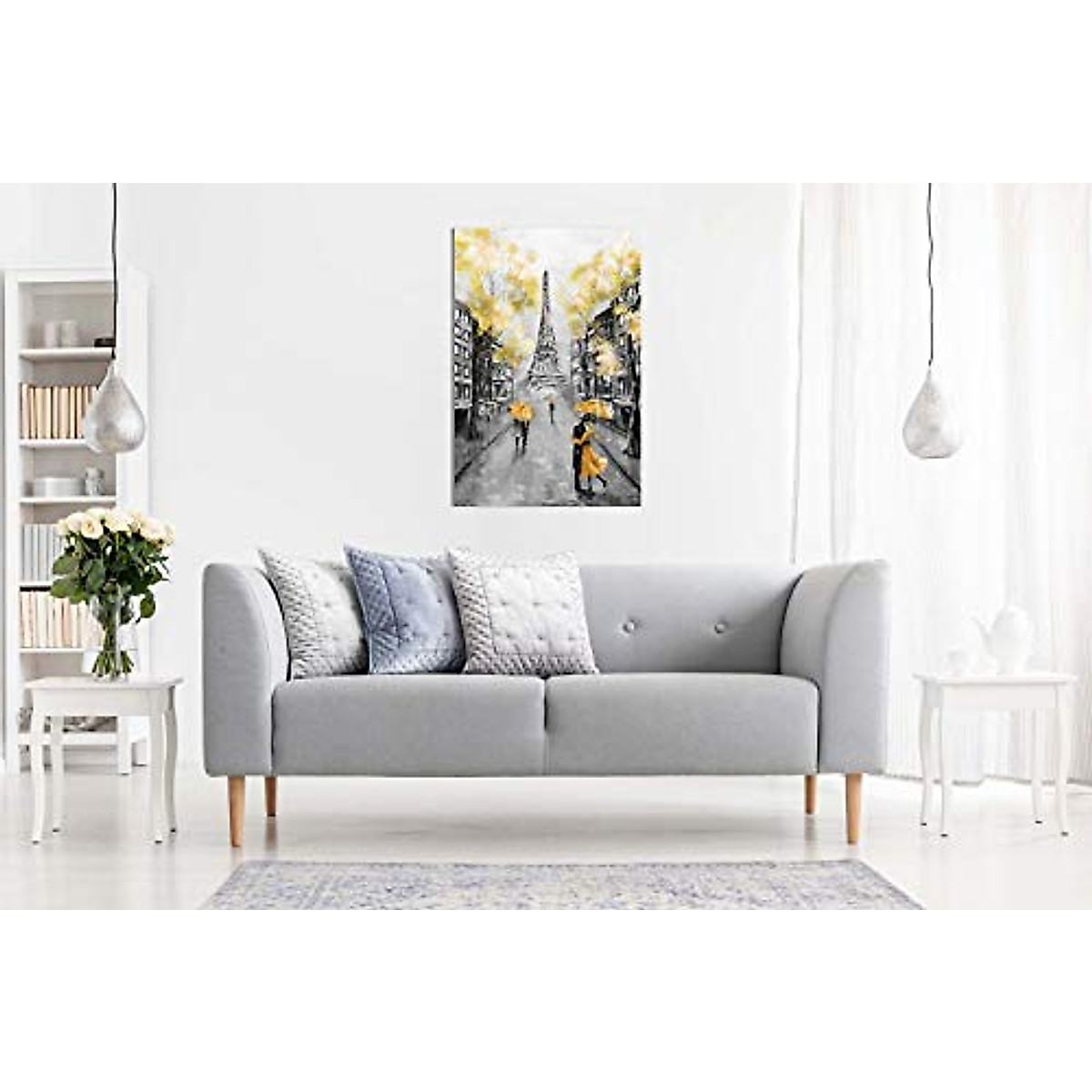 Panther Print, Canvas Wall Art, Yellow Black, Grey & White Paris, Beautiful Living Room and Bedroom Decor Framed Art, Picture Prints for Walls, Famous Place Design, (30x20)