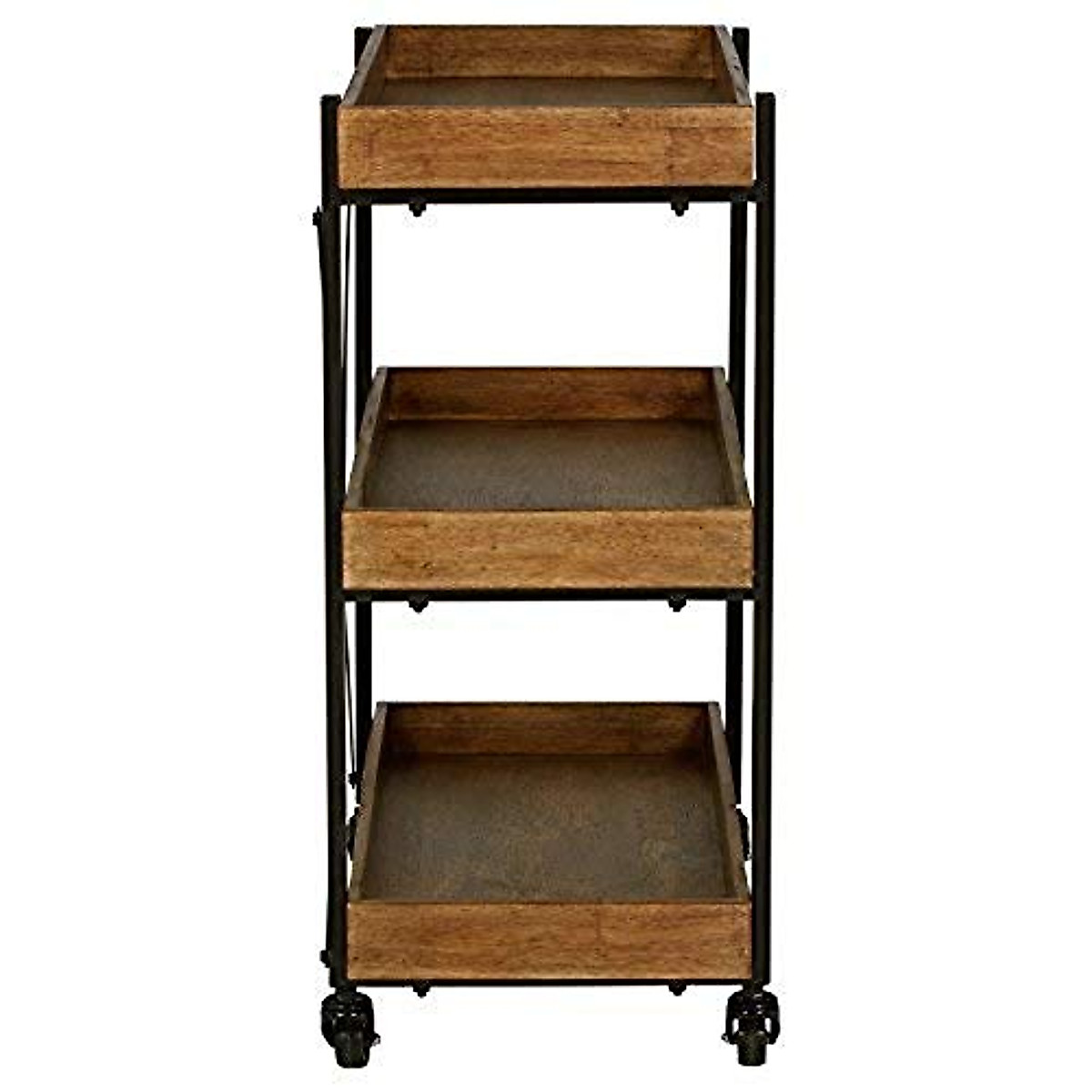 Amazon Brand – Rivet Modern Rustic Rolling Bar Cart with Wheels, 32 Inch Height, Wood with Black Iron Finish