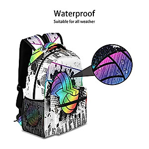 Volleyball Print Backpack, Sport Ball Black Backpacks Shoulder Bag Casual Lightweight Travel Laptop Daypack Bag for Women Men