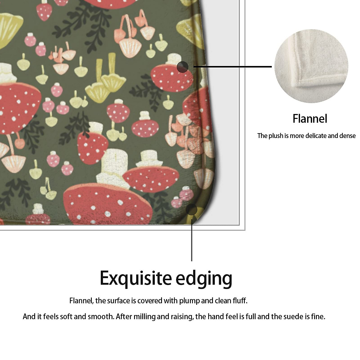 YouTary Mushrooms Pattern Kitchen Rug Set 2 PCS Floor Mats Washable Non-Slip Soft Flannel Runner Rug Doormat Carpet for Floor Home Bathroom, 17" x 47"+17" x 24"-M