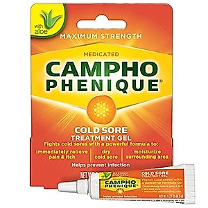 Campho Phenique Cold Sore and Fever Blister Treatment for Lips, Maximum Strength Provides Instant Relief, Helps Prevent Infection To Promote Healing, Original Gel Formula, 0.23 Oz