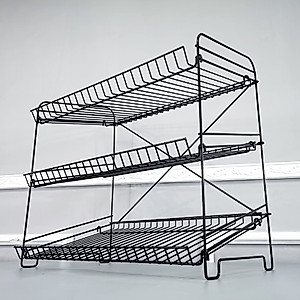 FixtureDisplays® 24" Wide X 14.9" Deep X 23.2" Tall 3-Open-Shelf Wire Rack for Countertop Chips Snack Book Display Organizer Concession Theatre Kitchen Pantry Stand Black 19396-NEW-NF