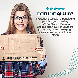 Koala Tools - 40-Page Large Drawing Pad for 1-Point Perspective Drawing, Sketch Pad with Grid Graph Paper for Interior Room Design, Industrial, Architectural and 3D Design, 11 x 17 inches