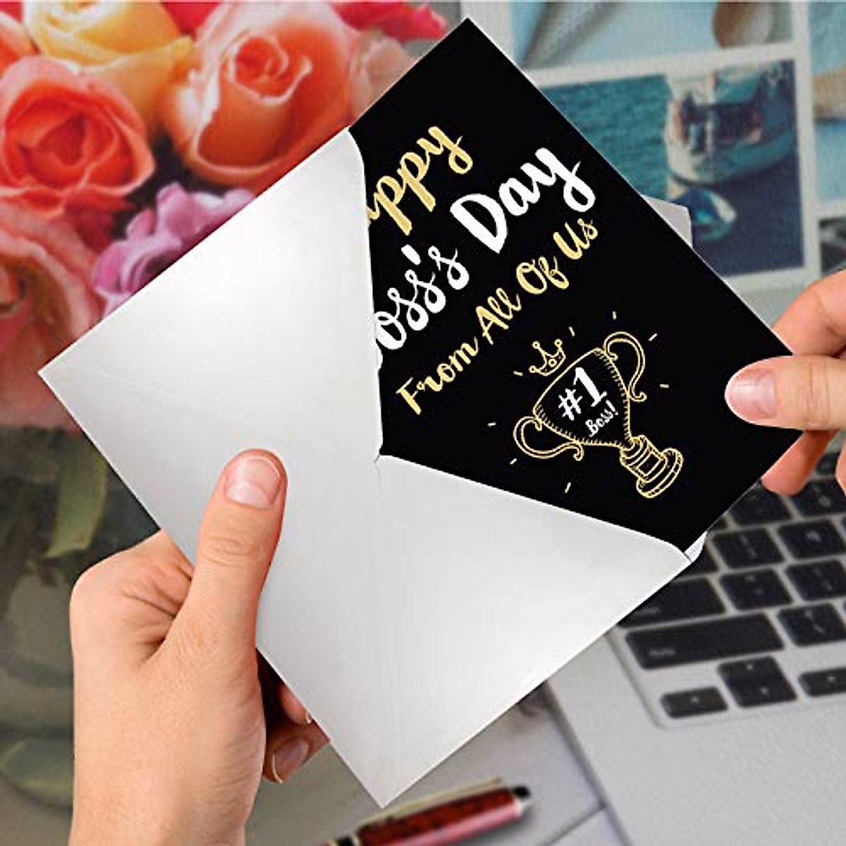 NobleWorks - Boss's Day Greeting Card with Envelope - Boss Appreciation, Gratitude Notecard for Manager, Work - Happy Boss's Day From All C5886BOG-US