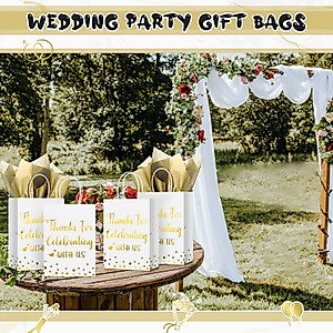 24 Pcs Wedding Gift Bag with Tissue Paper Thanks for Celebrating with Us Paper Bags Gold Wedding Gift Bags with Handle for Hotel Guests Wedding Gift Bag for Bridal Shower Party Favor (White)