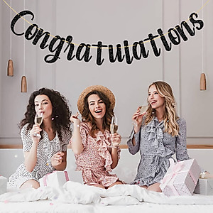 MonMon & Craft Congratulations Banner/Congrats Grad Party Decor/Graduation Activities/Wedding/Birthday/Retirement Party Decorations Black Glitter