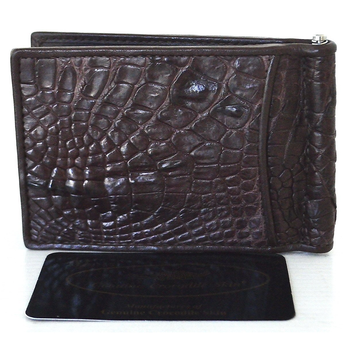 Authentic M Crocodile Skin Men's Money Clip Belly Leather Wallet Dark Brown