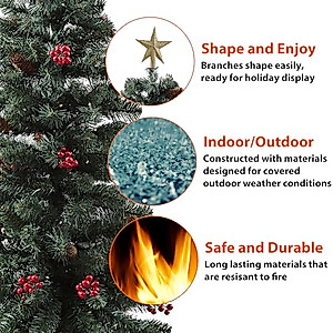Premium 4ft Pre Lit Artificial Pencil Christmas Tree with Brown Hollow Base, Mini Pre-lit Xmas Pine Tree with 7 Modes LED Lights for Christmas Decoration, Home, Office, Party Decoration (1)