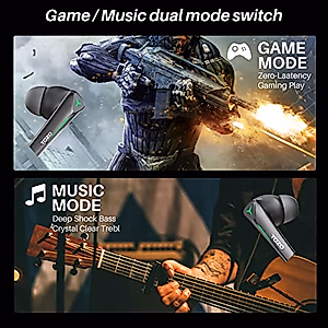 TOZO G1 Wireless Earbuds Bluetooth 5.3 Headphones with 45ms Ultra Low-Latency and Cool Breathing Light, Ergonomic Design, Gaming/Deep Bass Music Mode Headset Built-in Micro, Stereo Sound,Dark Black