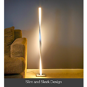 Brightech Helix LED Floor lamp, Bright Floor Lamp for Living Rooms & Bedrooms, 48" Tall Pole Lamp, Dimmable Standing Lamp - Platinum Silver