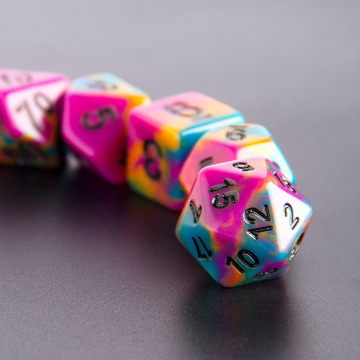 Rollooo Rainbow Skull DND Dice Set with Matching Velvet Drawstring Bag for Dungeons and Dragons Role Playing Table Game