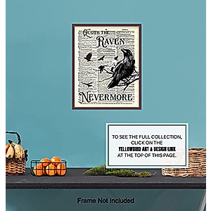 The Raven, Edgar Allan Poe, Nevermore - Medieval Decor - Gift for Wicca, Wiccan, Witchcraft, Occult Fan - Goth Room Decor - Gothic Home Decor - Creepy Scary Wall Art Picture - Halloween Decoration