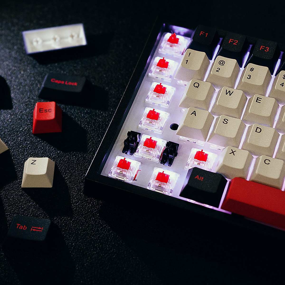 YUNZII KC84 SP 84 Keys Hot Swappable Mechanical Keyboard with PBT Dye-subbed Keycaps, RGB,NKRO Programmable Keyboard (Gateron Black Switch, Carving Front SP Red)