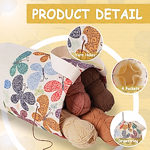 TOGETRUE Yarn Bag, Knitting Crochet Bag, Portable Yarn Storage Bags Organizer for Crocheting Project, Store Skein Ball, Short Knitting Needle (Large, Butterfly)