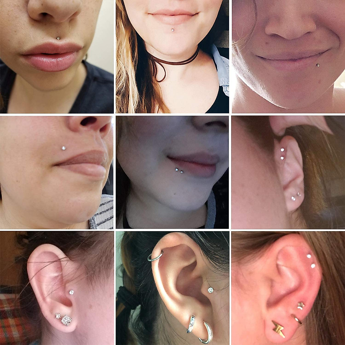 JOERICA 16G Tragus Forward Helix Cartilage Earrings Studs Clear Labret Studs Lip Rings Monroe Piercing Jewelry 6mm 1/4"