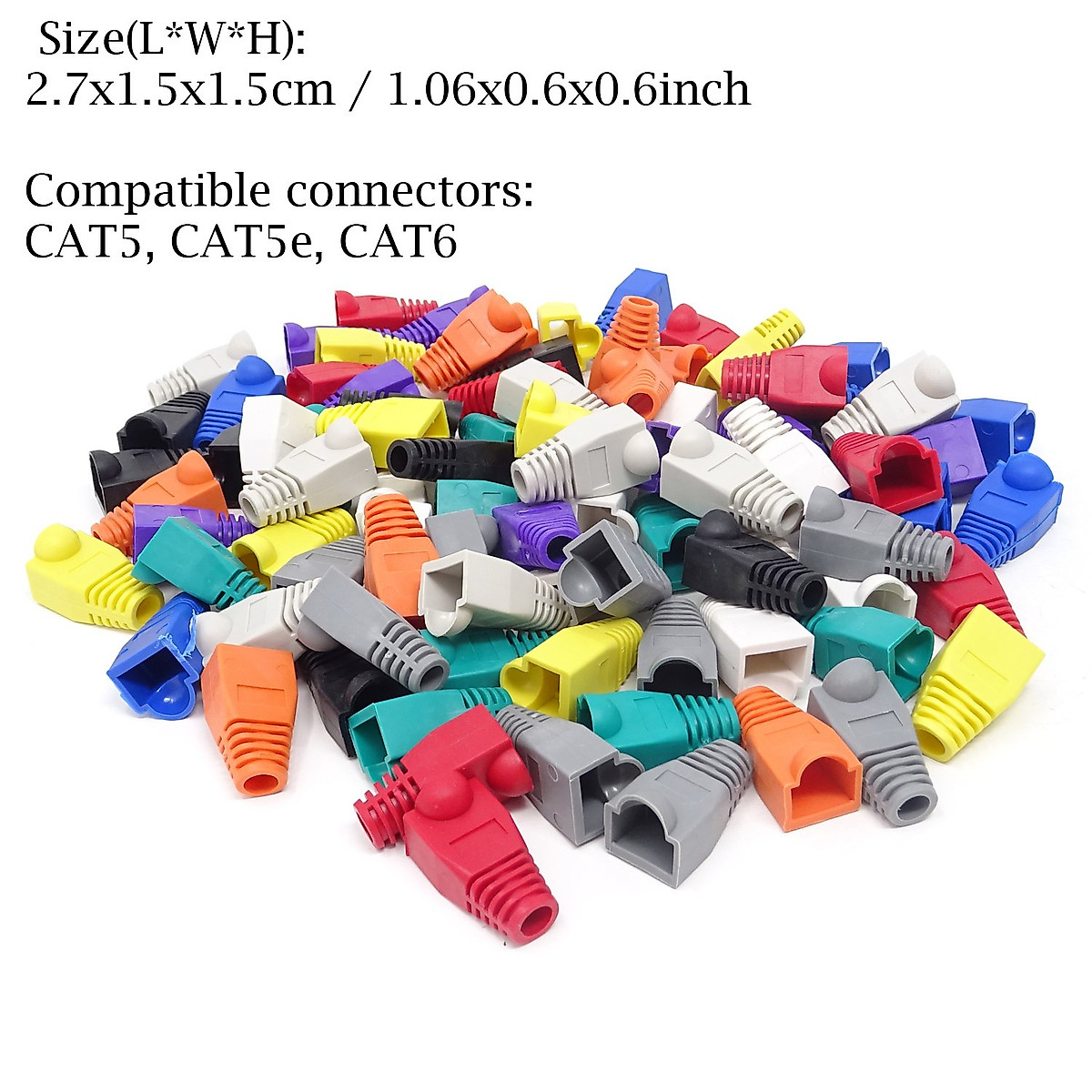 Honbay 100PCS 10 Colors Plastic RJ45 Ethernet Network Cable Strain Relief Boots Cable Connector Plug Covers for CAT5 CAT5e CAT6