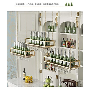 Ceiling Metal Iron Chain Wine Glass Rack, Hanging Wine Glass Holder, Adjustable Wine Rack with Glass Holder, Matte Black Stemware Rack