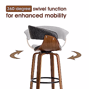 glitzhome Bar Stools Set of 2, 28’’ Swivel Barstools with Curved Back, Bar Height Stools Bar Chairs with Backrest, Footrest, Solid Bentwood Frame, Black