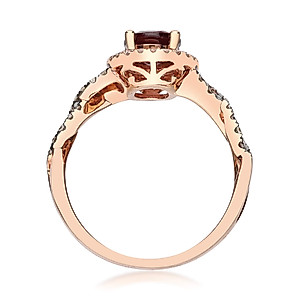 Gin & Grace 10K Rose Gold Purplish Pink Natural Garnet Real Diamond Ring (I1) Daily Work Wear Jewelry for Women Gifts for Her