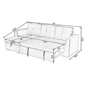 Legend Vansen 91''Velvet Sofa Chaise Storage Reversible L-Shape Sleeper Sectional,Sofabed,Seelper, Apt, Cream
