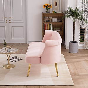 DAMAIFROM Velvet Loveseat Sofa, Modern 2 Seater Sofa with Gold Legs, 51" W Upholstered Tufted Couch for Living Room, Comfy Love Seat Small Furniture for Apartment, Small Spaces, Pink