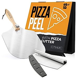 𝗣𝗶𝘇𝘇𝗮 𝗣𝗲𝗲𝗹 Pizza Turning Peel [12 Inch with Pizza Cutter] - Foldable Metal Pizza Spatula for Oven and Grill Stone, Professional Pizza Peel Aluminum Paddle for Pizza, Bread, Cookies