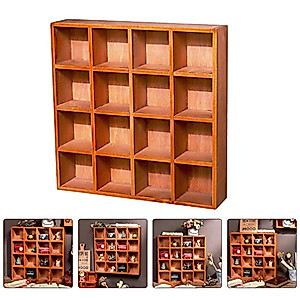 DOITOOL Freestanding Wood Shadow Box Shelf 16 Grids Rustic Wood Display Floating Shelves Farmhouse Wooden Wall Shelf for Figures Shot Glasses Spice Can or Collection