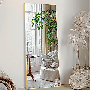 Sweetcrispy Full Length Mirror 64"x21" Full Body Floor Mirror Standing Hanging or Leaning Wall, Large Wall Mirror with Stand Aluminum Alloy Thin Frame for Bedroom Cloakroom, Gold