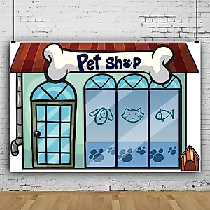 5x3ft Cartoon Pet Shop Backdrop Pet Shop Storefront Backdrops for Girl Boy 1st Birthday Party Photography Background School Play Background Pets Photo Booth Props