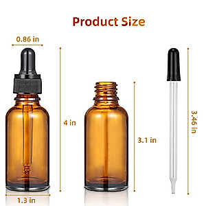 Cibeat 24 Pack 1oz Amber Glass Eye Dropper Bottle with 2pcs Stainless Steel Funnels and Long Glass Dropper and Cleaning Brush - 30ml Leakproof Travel Bottles for Liquids Like Essential Oils