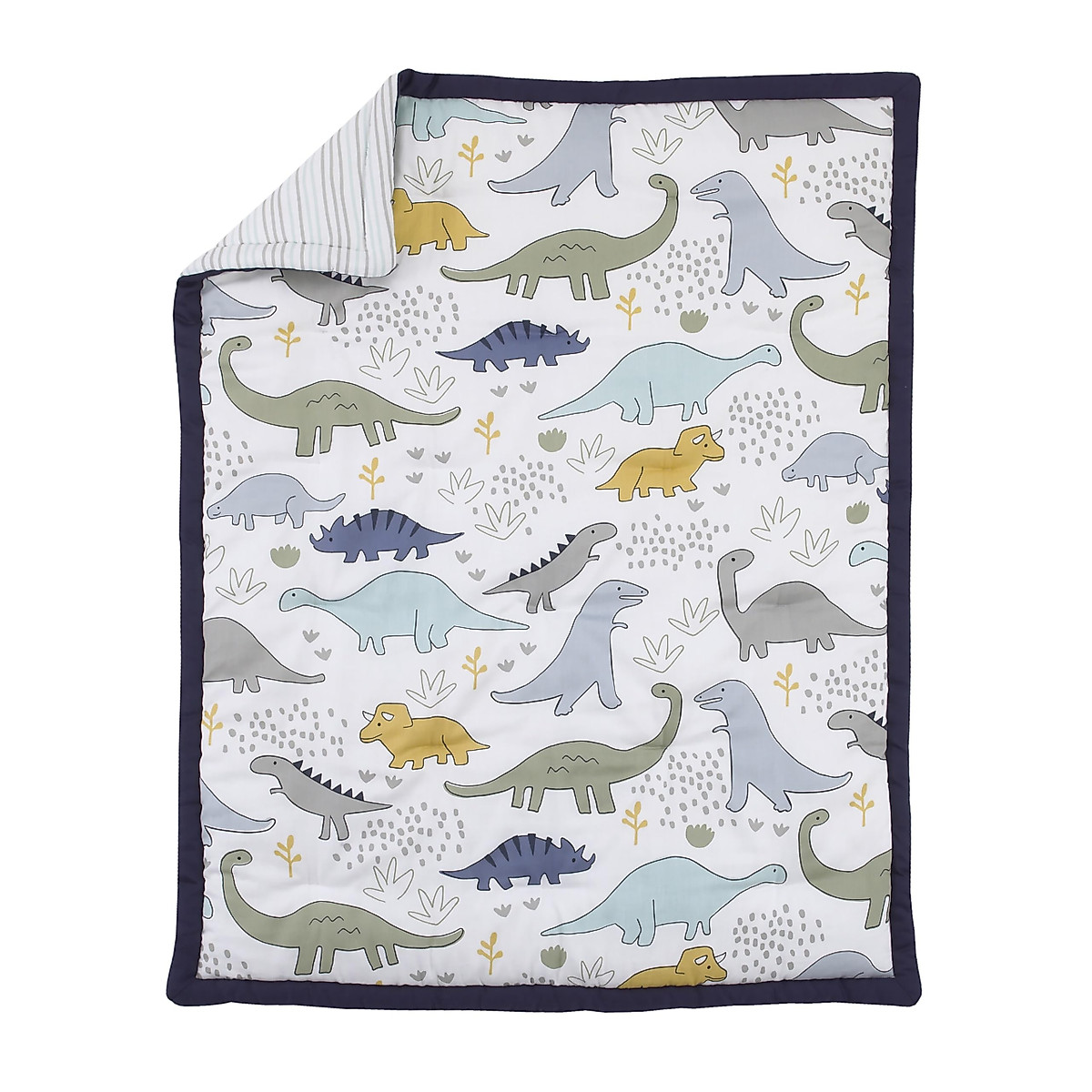 NOJO Dreamer Little Dinosaurs 8 Piece Nursery Crib Bedding Set, Navy Blue/Grey/White