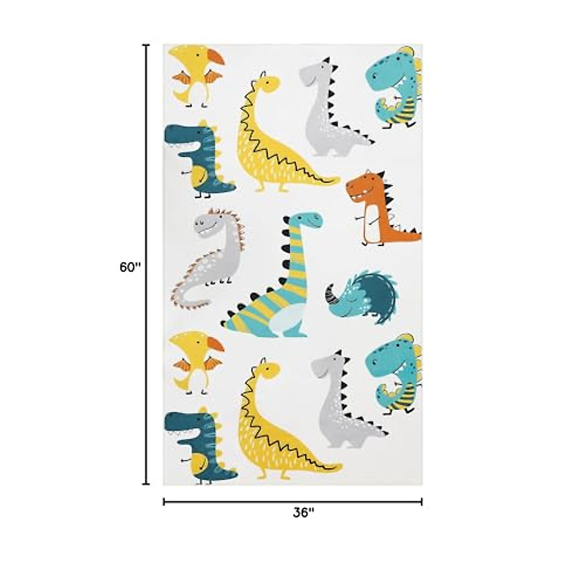 Kids Dinosaur Area Rug, Educational Playmats for Playroom Classroom, Colorful Non-Slip Carpets for Bedroom Dining Room Office, Boys Girls, 3x5