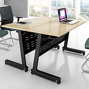 Folding Conference Table, Flip Top Mobile Training Table with Modesty,Storage Layer and Lockable Wheels,Wood Tabletop, Metal Frame (Color : A, Size : 120 * 40 * 75cm)