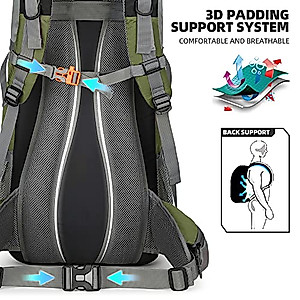 King'sGuard 70L Hiking Backpack with Rain Cover Lightweight Travel Backpack Waterproof Camping Backpack Daypack for Outdoor -Frameless (Army Green)