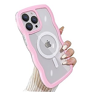 Yeddabox Compatible for iPhone 14 Pro Max Case with Magsafe, Wave Magnetic Phone Case Cute Water Ripple Candy Colors Frame Shockproof for iPhone 14 Pro Max Phone Case for Women 6.7 Inch - Pink
