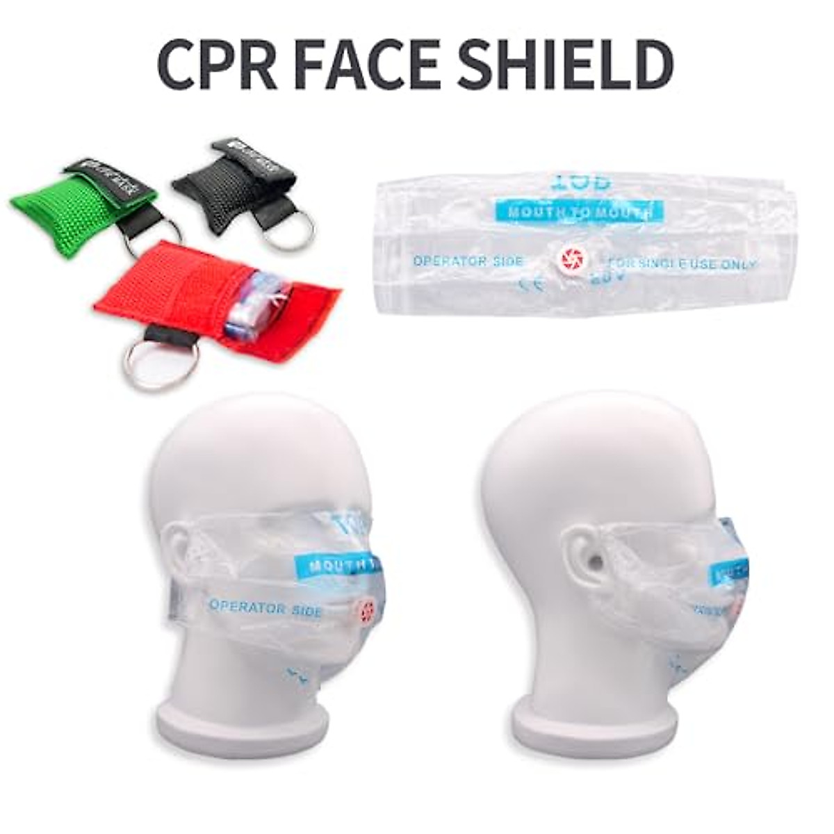 ifory 50 Packs CPR Pocket Mask Keychain, CPR Face Shield with One Way Valve Breathing Barrier for First Aid or ADE Training